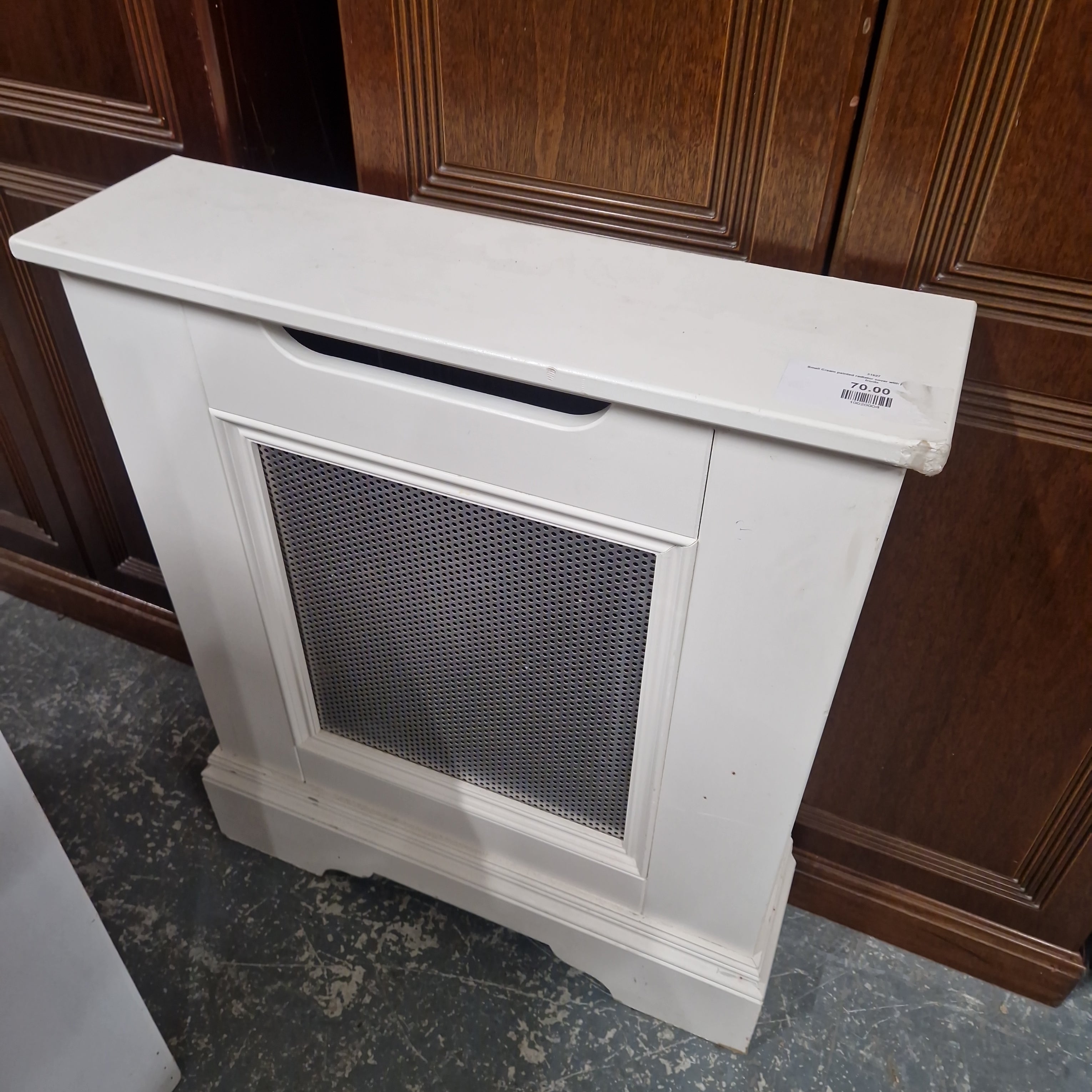 Small Cream painted radiator cover with perforated metal fronts – CJM ...