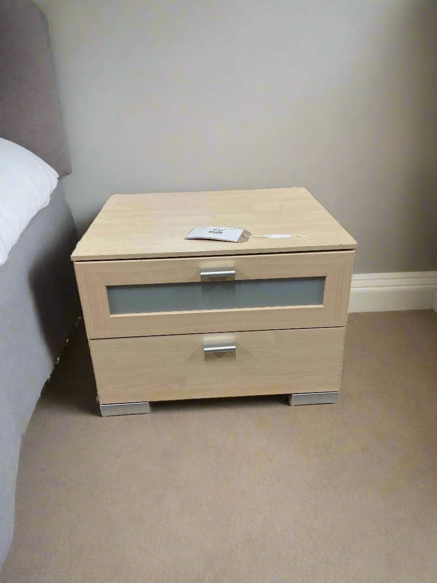 Beech 2 drawer bedside locker- silver handles 3324 – CJM Furniture