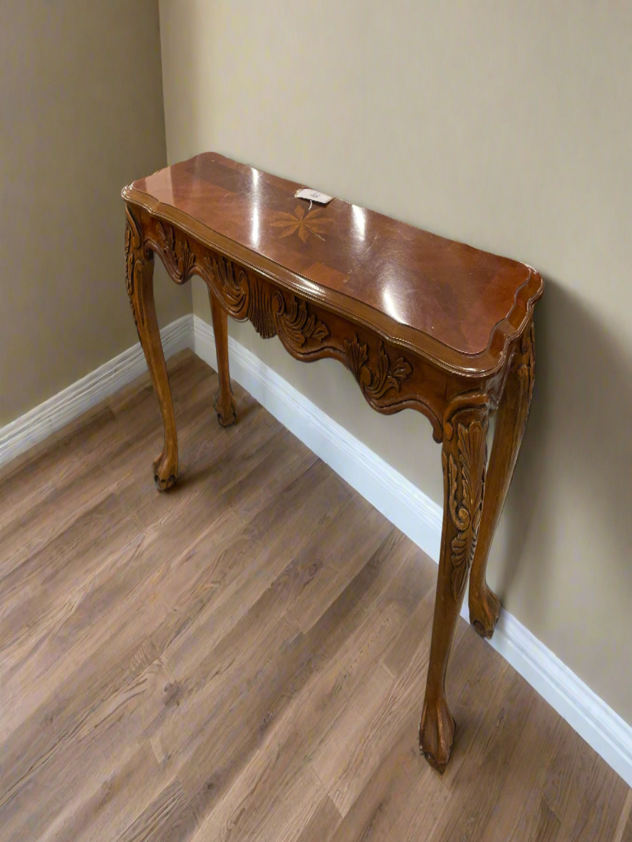 Ornate mahogany inlaid slim console table with carved details 1125 ...