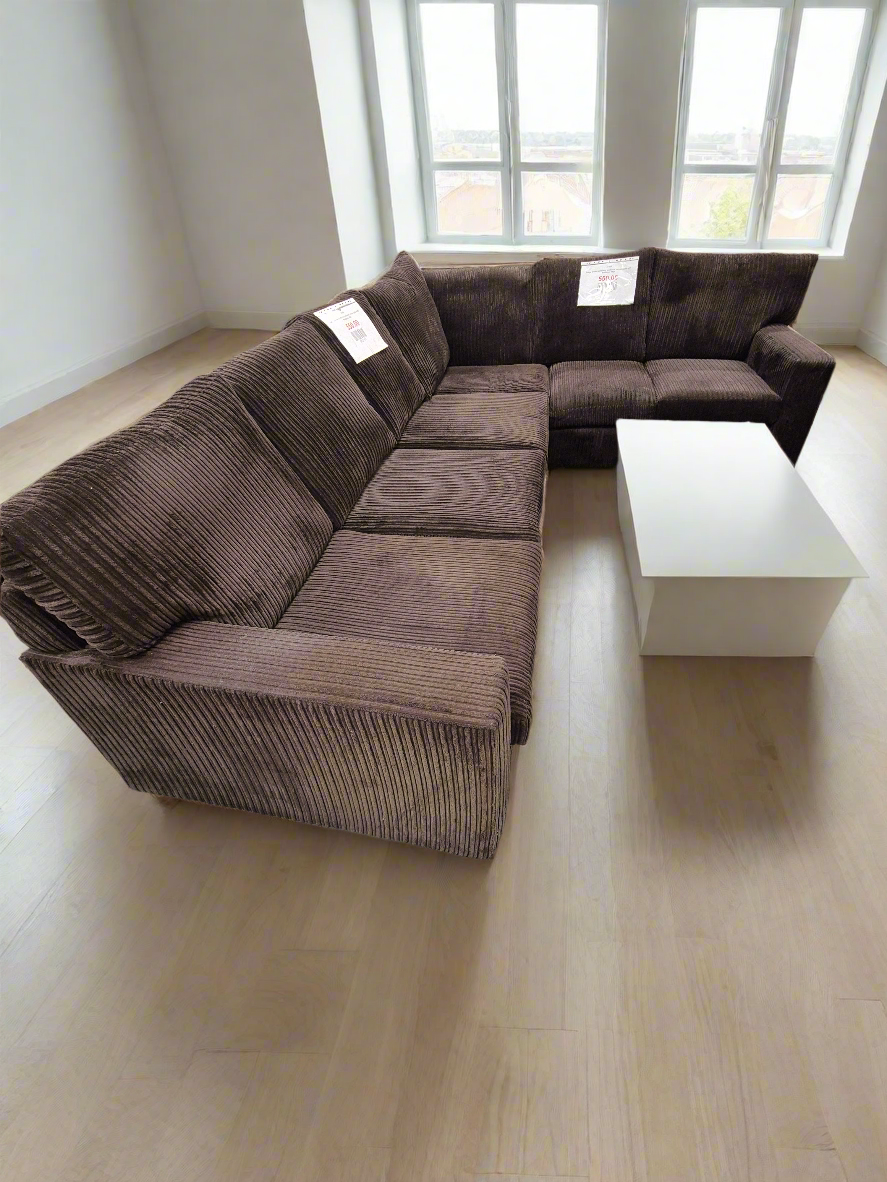 Large brown corduroy sectional corner suite with footstool 1424 – CJM ...