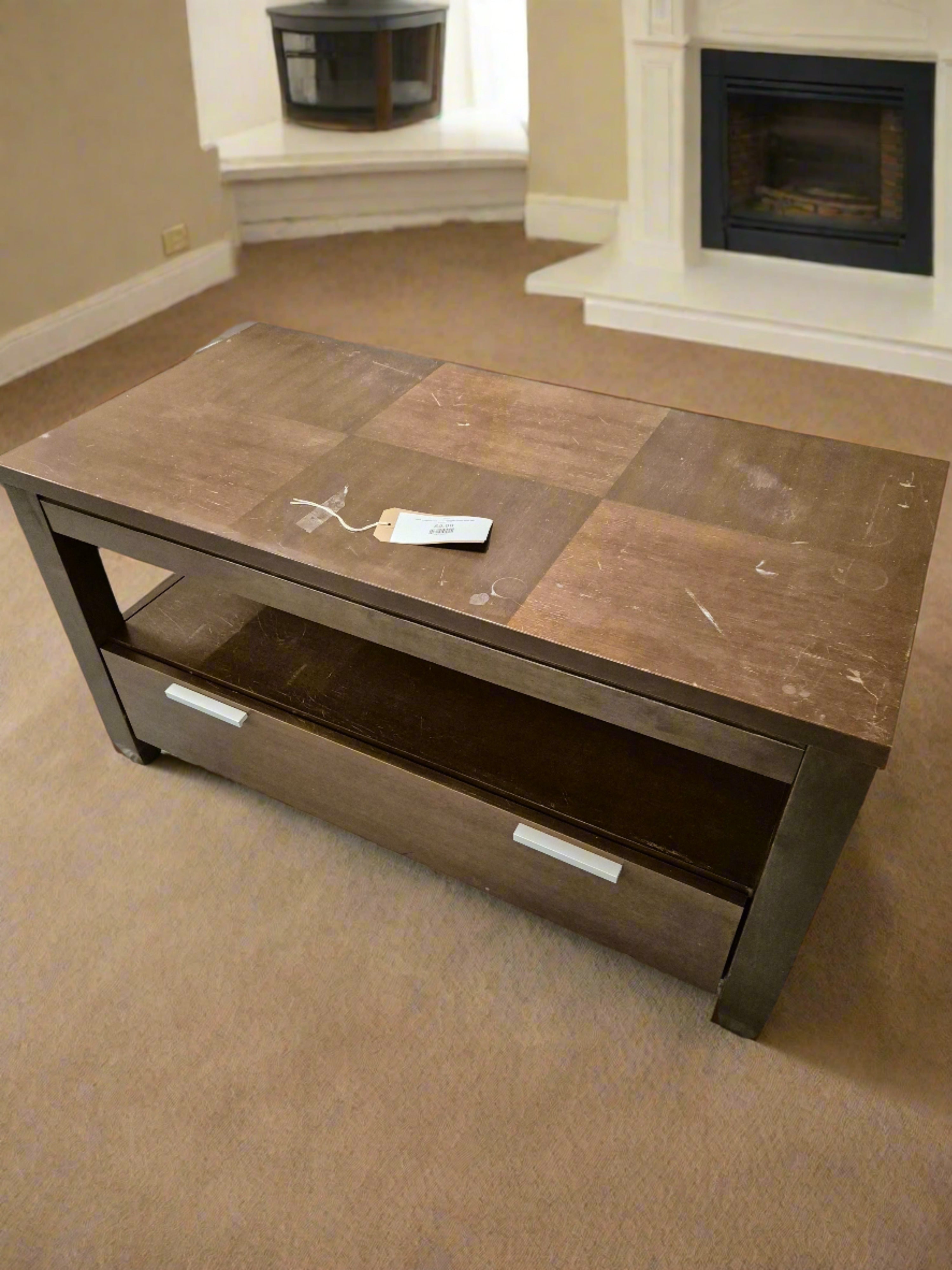 Dark wood stained low rectangular coffee table with drawer 2324 – CJM ...